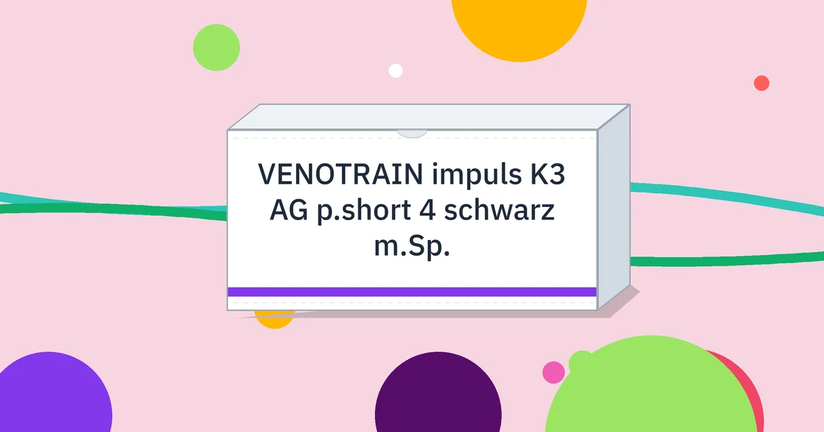 Symbolbild: Packung mit der Aufschrift VENOTRAIN impuls K3 AG p.short 4 schwarz m.Sp. (PZN 00497667) – Verfügbarkeit und Bezug in Apotheken in Frankfurt am Main