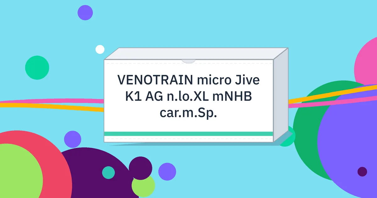 Symbolbild: Packung mit der Aufschrift VENOTRAIN micro Jive K1 AG n.lo.XL mNHB car.m.Sp. (PZN 17758698) – Verfügbarkeit und Bezug in Apotheken in Frankfurt am Main