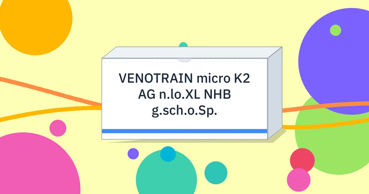 Symbolbild: Packung mit der Aufschrift VENOTRAIN micro K2 AG n.lo.XL NHB g.sch.o.Sp. (PZN 06050281) – Verfügbarkeit und Bezug in Apotheken in Frankfurt am Main