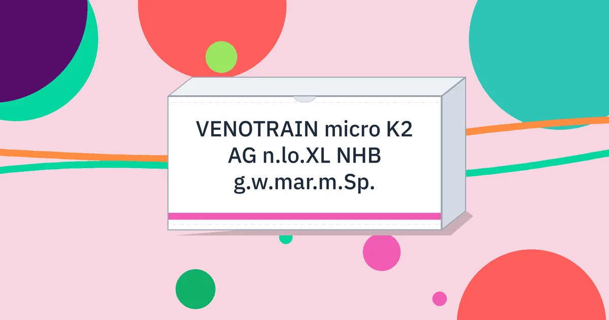 Symbolbild: Packung mit der Aufschrift VENOTRAIN micro K2 AG n.lo.XL NHB g.w.mar.m.Sp. (PZN 09035796) – Verfügbarkeit und Bezug in Apotheken in Frankfurt am Main