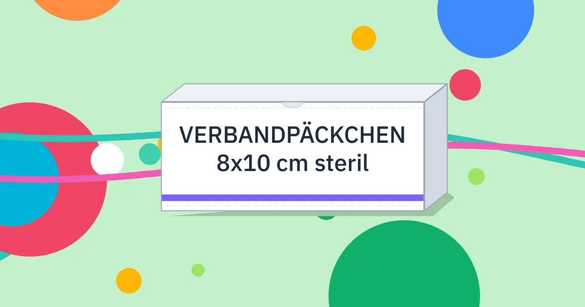 Symbolbild: Packung mit der Aufschrift VERBANDPÄCKCHEN 8x10 cm steril (PZN 07622905) – Verfügbarkeit und Bezug in Apotheken in Frankfurt am Main
