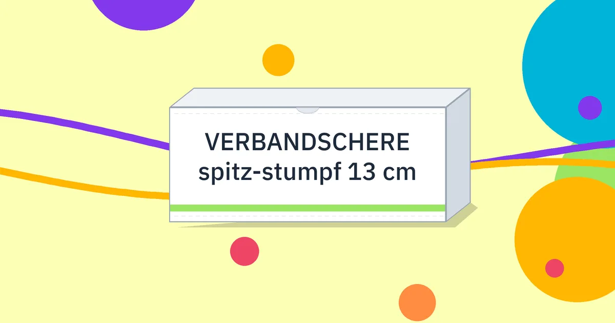 Symbolbild: Packung mit der Aufschrift VERBANDSCHERE spitz-stumpf 13 cm (PZN 04445070) – Verfügbarkeit und Bezug in Apotheken in Frankfurt am Main
