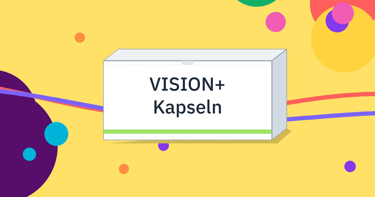 Symbolbild: Packung mit der Aufschrift VISION+ Kapseln (PZN 16570099) – Verfügbarkeit und Bezug in Apotheken in Frankfurt am Main