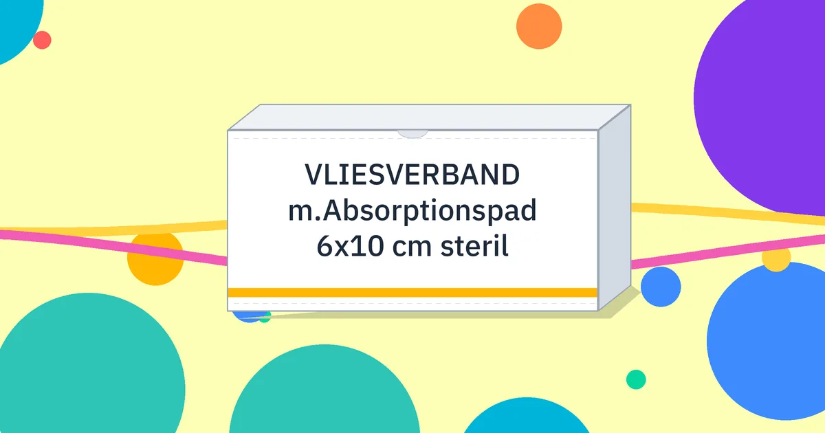 Symbolbild: Packung mit der Aufschrift VLIESVERBAND m.Absorptionspad 6x10 cm steril (PZN 19508770) – Verfügbarkeit und Bezug in Apotheken in Frankfurt am Main