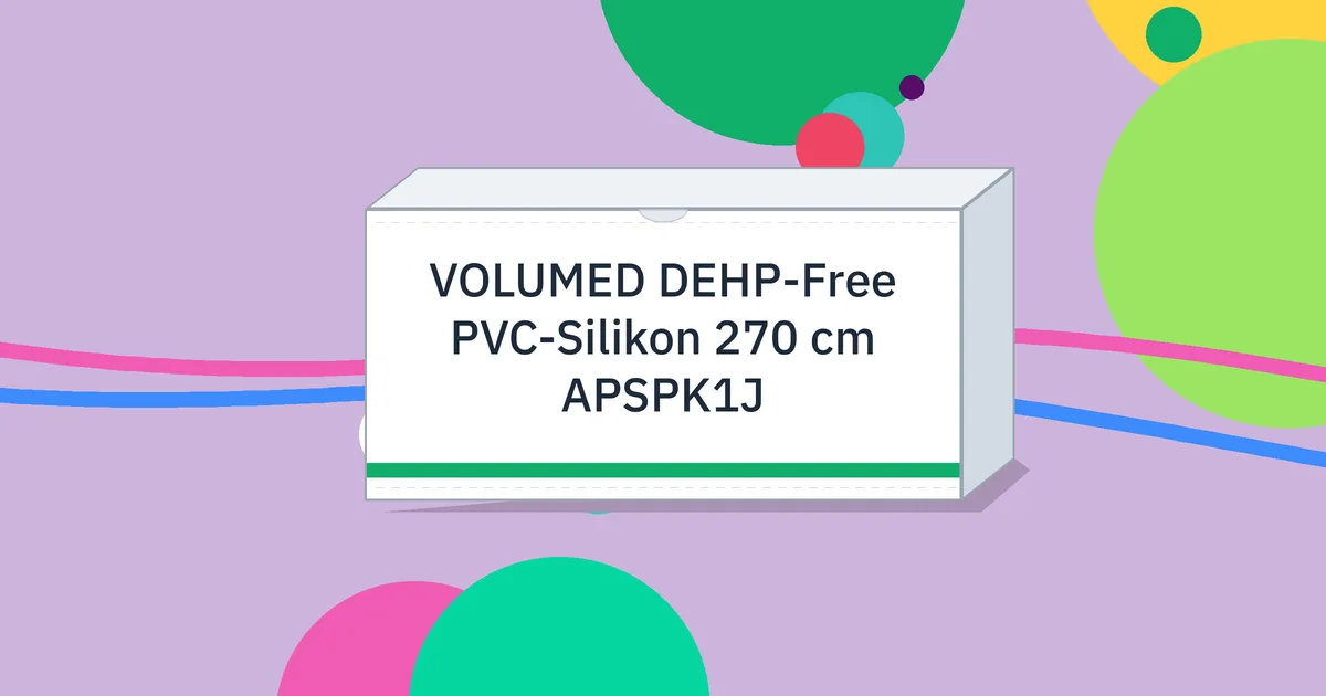 Symbolbild: Packung mit der Aufschrift VOLUMED DEHP-Free PVC-Silikon 270 cm APSPK1J (PZN 13475041) – Verfügbarkeit und Bezug in Apotheken in Frankfurt am Main