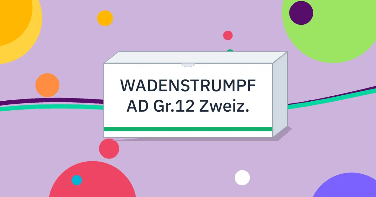 Symbolbild: Packung mit der Aufschrift WADENSTRUMPF AD Gr.12 Zweiz. (PZN 01737961) – Verfügbarkeit und Bezug in Apotheken in Frankfurt am Main