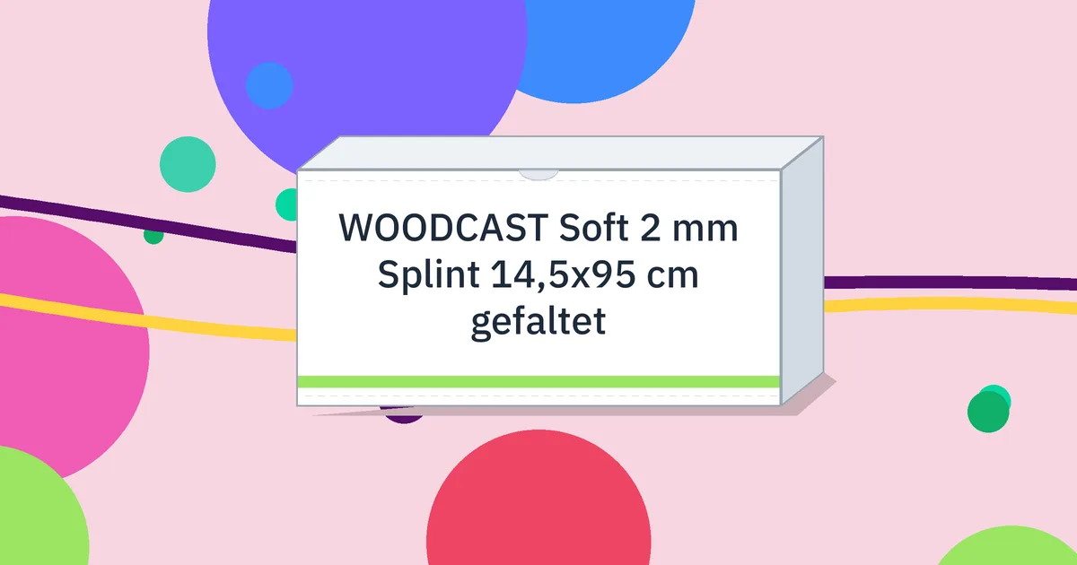 Symbolbild: Packung mit der Aufschrift WOODCAST Soft 2 mm Splint 14,5x95 cm gefaltet (PZN 10744078) – Verfügbarkeit und Bezug in Apotheken in Frankfurt am Main