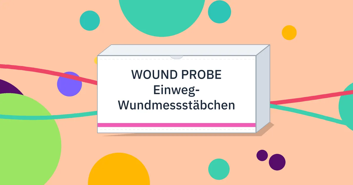 Symbolbild: Packung mit der Aufschrift WOUND PROBE Einweg-Wundmessstäbchen (PZN 10343480) – Verfügbarkeit und Bezug in Apotheken in Frankfurt am Main