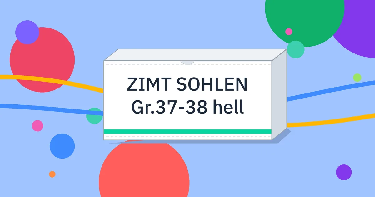 Symbolbild: Packung mit der Aufschrift ZIMT SOHLEN Gr.37-38 hell (PZN 01435705) – Verfügbarkeit und Bezug in Apotheken in Frankfurt am Main