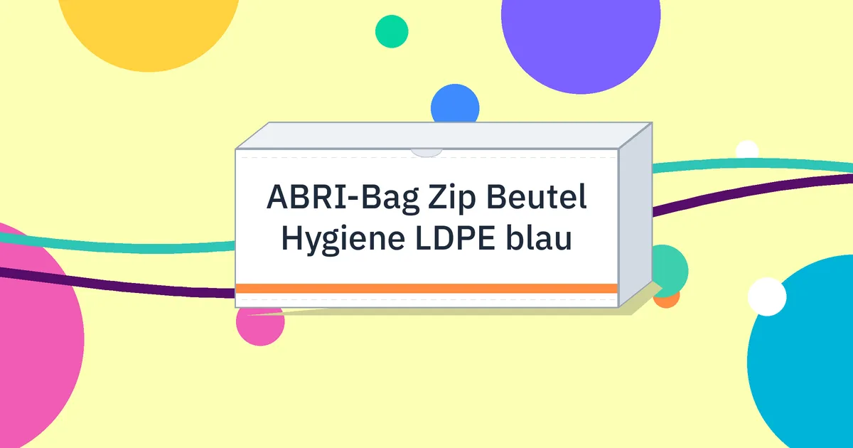 Symbolbild: Packung mit der Aufschrift ABRI-Bag Zip Beutel Hygiene LDPE blau (PZN 06943234) – Verfügbarkeit und Bezug in Apotheken in Frankfurt am Main