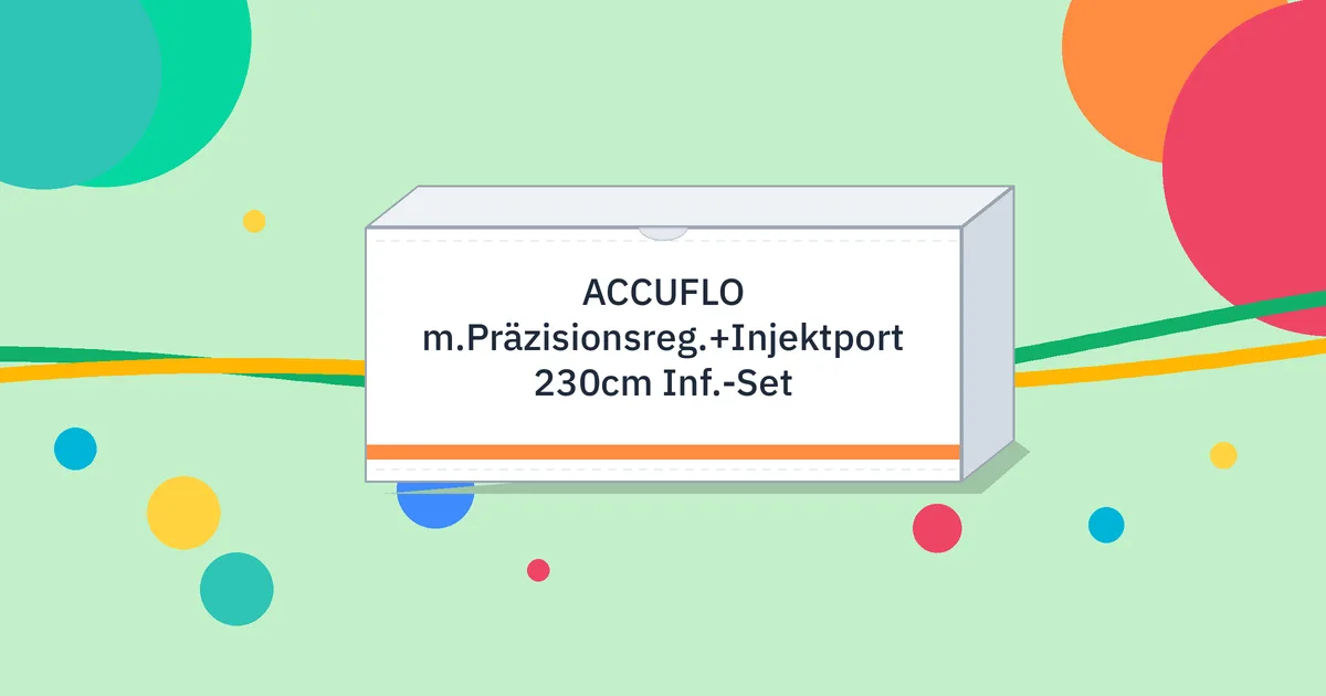 Symbolbild: Packung mit der Aufschrift ACCUFLO m.Präzisionsreg.+Injektport 230cm Inf.-Set (PZN 10094769) – Verfügbarkeit und Bezug in Apotheken in Frankfurt am Main