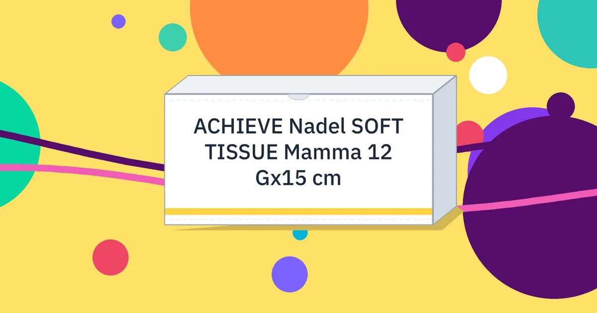 Symbolbild: Packung mit der Aufschrift ACHIEVE Nadel SOFT TISSUE Mamma 12 Gx15 cm (PZN 18764465) – Verfügbarkeit und Bezug in Apotheken in Frankfurt am Main