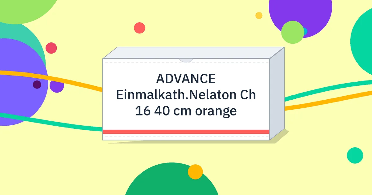 Symbolbild: Packung mit der Aufschrift ADVANCE Einmalkath.Nelaton Ch 16 40 cm orange (PZN 03037185) – Verfügbarkeit und Bezug in Apotheken in Frankfurt am Main