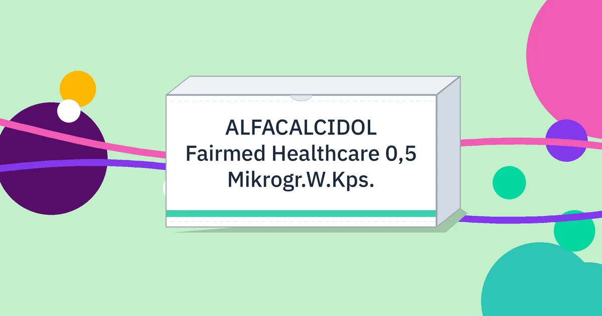 Symbolbild: Packung mit der Aufschrift ALFACALCIDOL Fairmed Healthcare 0,5 Mikrogr.W.Kps. (PZN 16564331) – Verfügbarkeit und Bezug in Apotheken in Frankfurt am Main