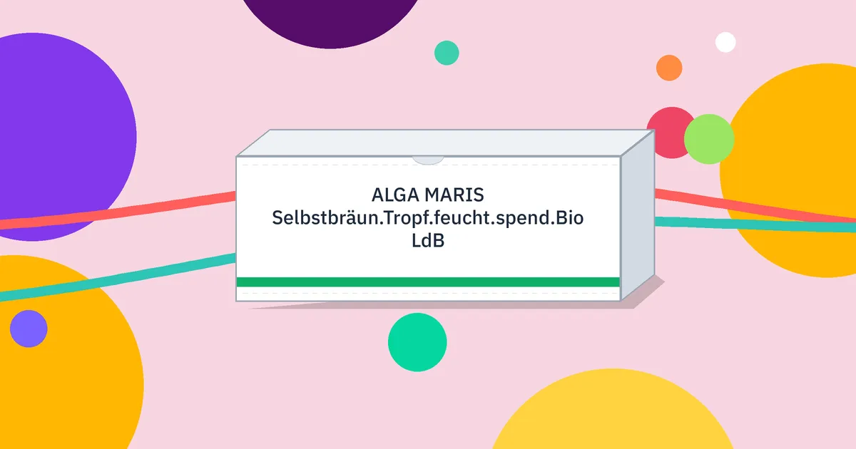Symbolbild: Packung mit der Aufschrift ALGA MARIS Selbstbräun.Tropf.feucht.spend.Bio LdB (PZN 18388938) – Verfügbarkeit und Bezug in Apotheken in Frankfurt am Main
