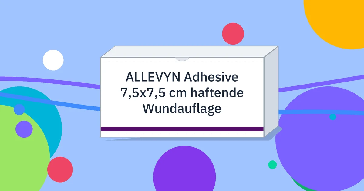 Symbolbild: Packung mit der Aufschrift ALLEVYN Adhesive 7,5x7,5 cm haftende Wundauflage (PZN 17830674) – Verfügbarkeit und Bezug in Apotheken in Frankfurt am Main