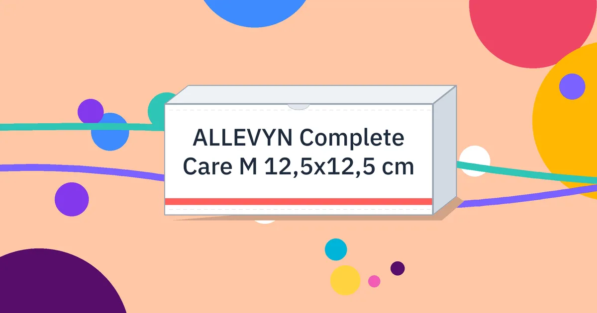 Symbolbild: Packung mit der Aufschrift ALLEVYN Complete Care M 12,5x12,5 cm (PZN 20178450) – Verfügbarkeit und Bezug in Apotheken in Frankfurt am Main