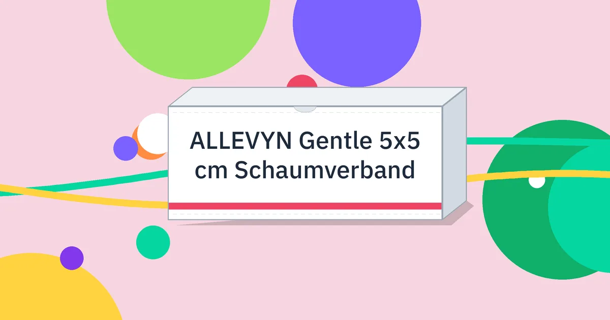 Symbolbild: Packung mit der Aufschrift ALLEVYN Gentle 5x5 cm Schaumverband (PZN 17830792) – Verfügbarkeit und Bezug in Apotheken in Frankfurt am Main