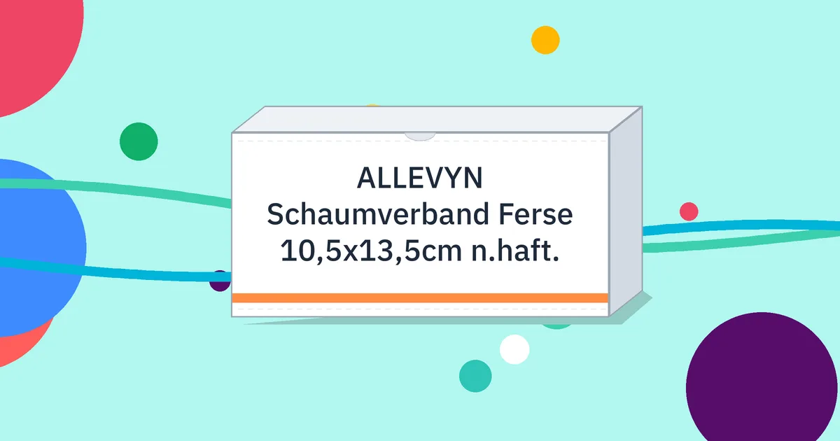 Symbolbild: Packung mit der Aufschrift ALLEVYN Schaumverband Ferse 10,5x13,5cm n.haft. (PZN 18009444) – Verfügbarkeit und Bezug in Apotheken in Frankfurt am Main