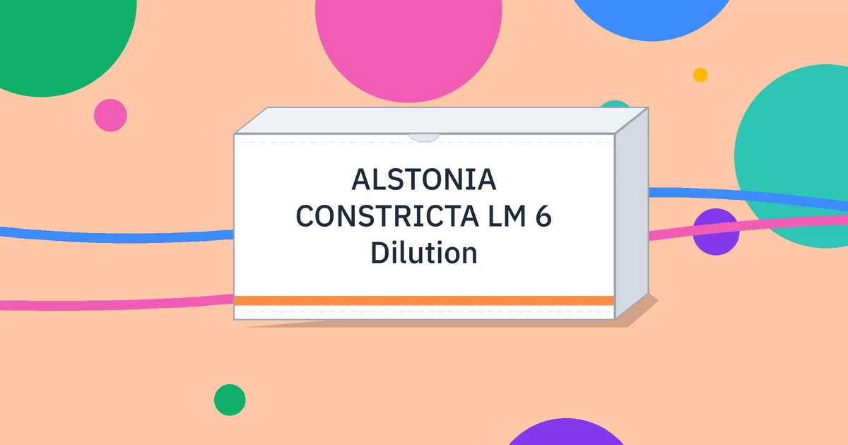 Symbolbild: Packung mit der Aufschrift ALSTONIA CONSTRICTA LM 6 Dilution (PZN 13314243) – Verfügbarkeit und Bezug in Apotheken in Frankfurt am Main