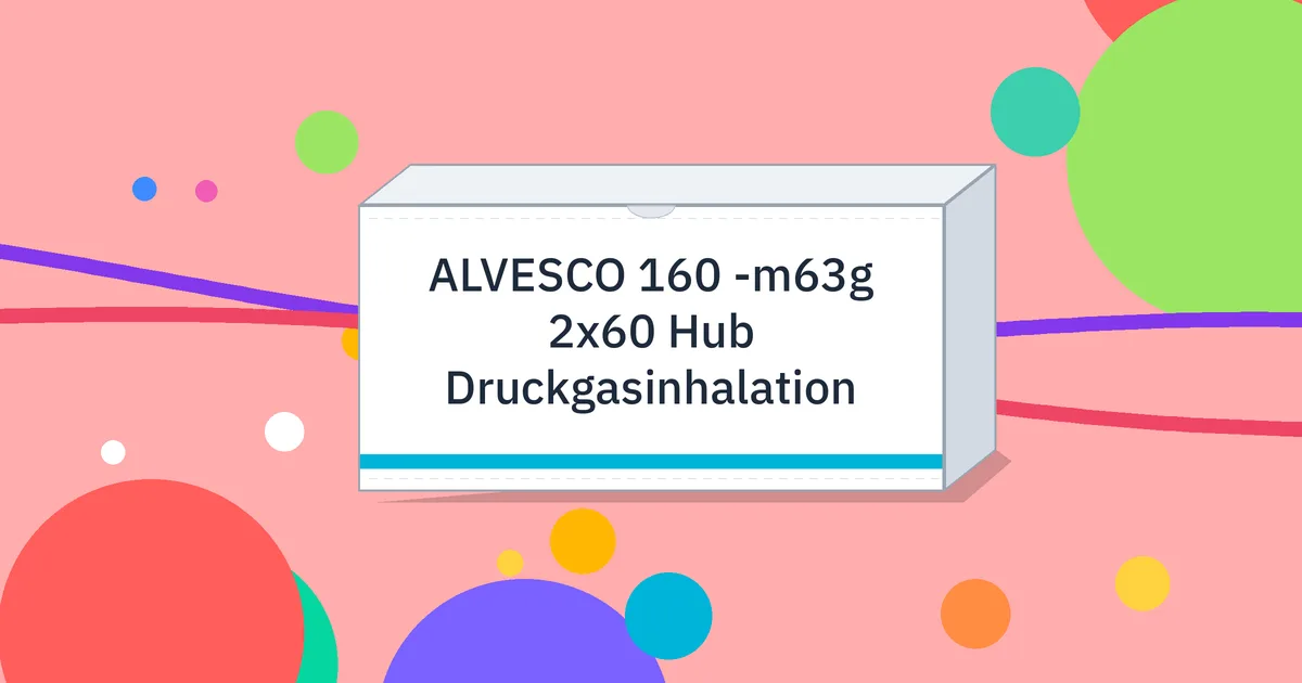 Symbolbild: Packung mit der Aufschrift ALVESCO 160 -m63g 2x60 Hub Druckgasinhalation (PZN 16923445) – Verfügbarkeit und Bezug in Apotheken in Frankfurt am Main