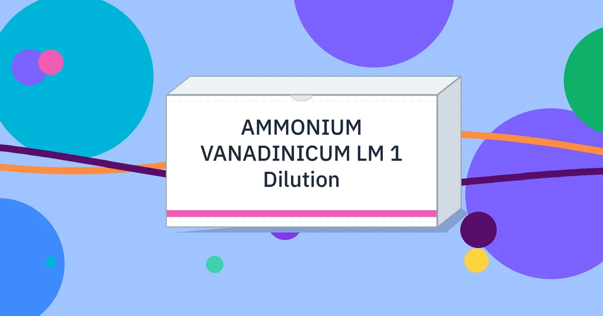 Symbolbild: Packung mit der Aufschrift AMMONIUM VANADINICUM LM 1 Dilution (PZN 13324017) – Verfügbarkeit und Bezug in Apotheken in Frankfurt am Main