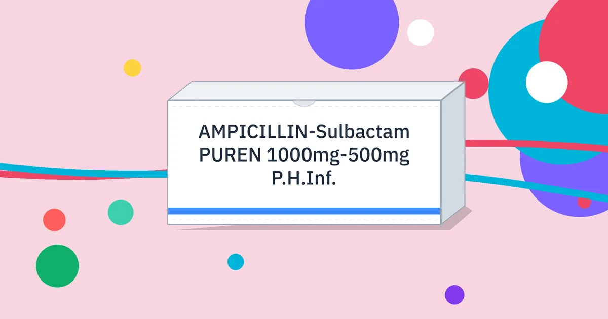 Symbolbild: Packung mit der Aufschrift AMPICILLIN-Sulbactam PUREN 1000mg-500mg P.H.Inf. (PZN 11304884) – Verfügbarkeit und Bezug in Apotheken in Frankfurt am Main