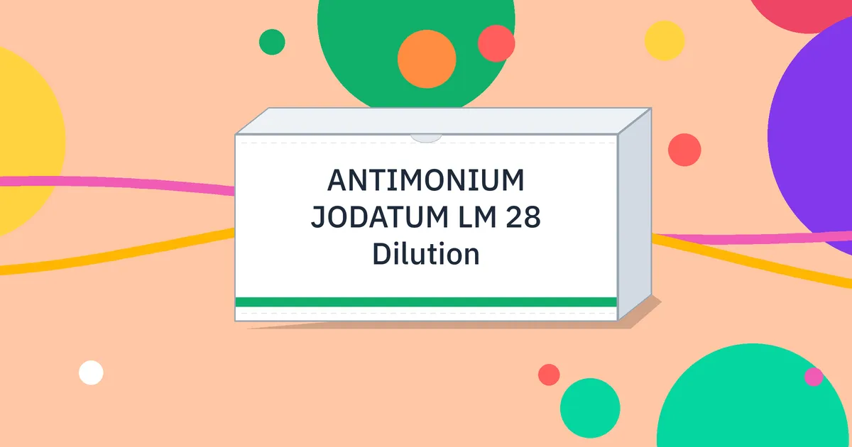 Symbolbild: Packung mit der Aufschrift ANTIMONIUM JODATUM LM 28 Dilution (PZN 12764412) – Verfügbarkeit und Bezug in Apotheken in Frankfurt am Main