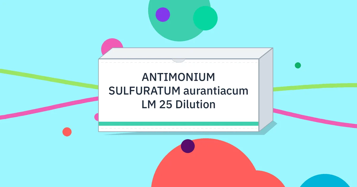Symbolbild: Packung mit der Aufschrift ANTIMONIUM SULFURATUM aurantiacum LM 25 Dilution (PZN 13375687) – Verfügbarkeit und Bezug in Apotheken in Frankfurt am Main