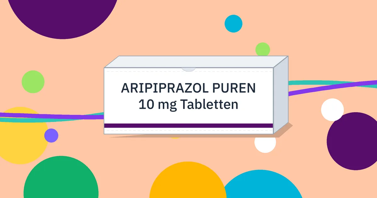 Symbolbild: Packung mit der Aufschrift ARIPIPRAZOL PUREN 10 mg Tabletten (PZN 10319033) – Verfügbarkeit und Bezug in Apotheken in Frankfurt am Main