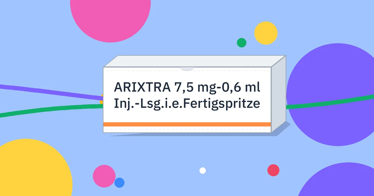 Symbolbild: Packung mit der Aufschrift ARIXTRA 7,5 mg-0,6 ml Inj.-Lsg.i.e.Fertigspritze (PZN 10531974) – Verfügbarkeit und Bezug in Apotheken in Frankfurt am Main