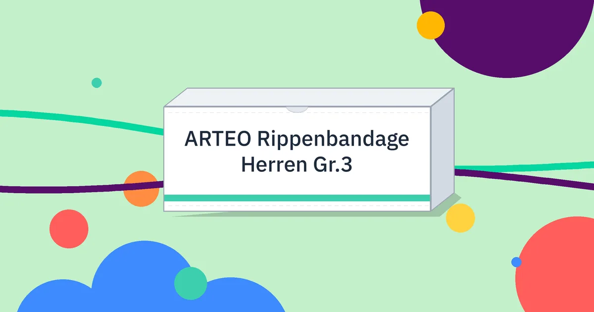 Symbolbild: Packung mit der Aufschrift ARTEO Rippenbandage Herren Gr.3 (PZN 12494964) – Verfügbarkeit und Bezug in Apotheken in Frankfurt am Main