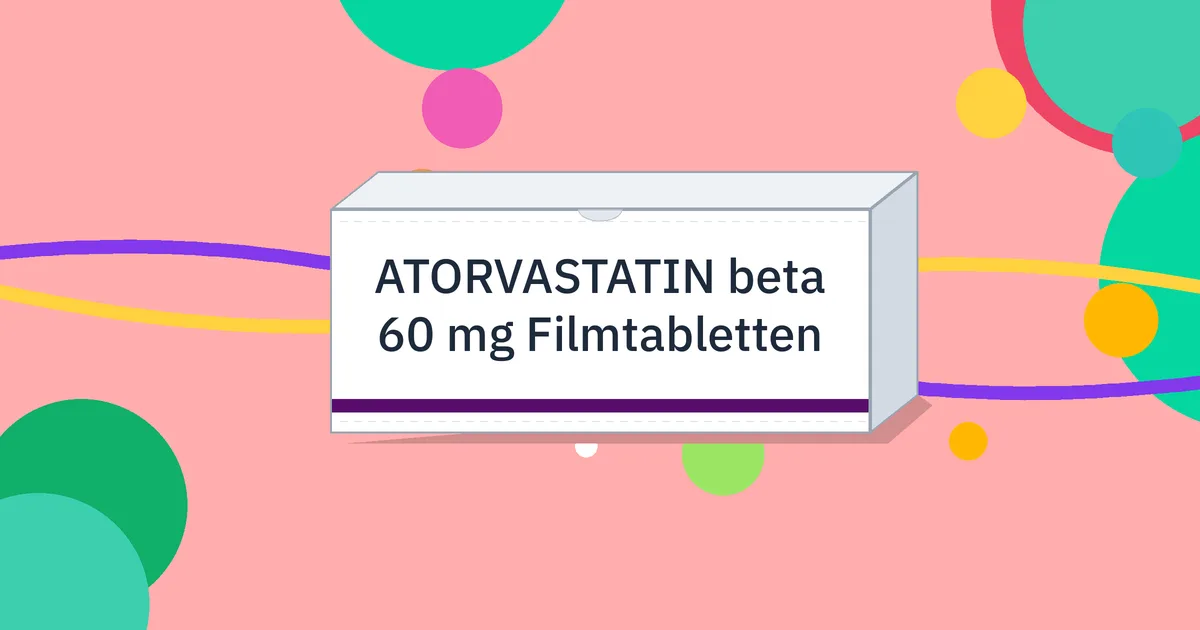 Symbolbild: Packung mit der Aufschrift ATORVASTATIN beta 60 mg Filmtabletten (PZN 20348975) – Verfügbarkeit und Bezug in Apotheken in Frankfurt am Main