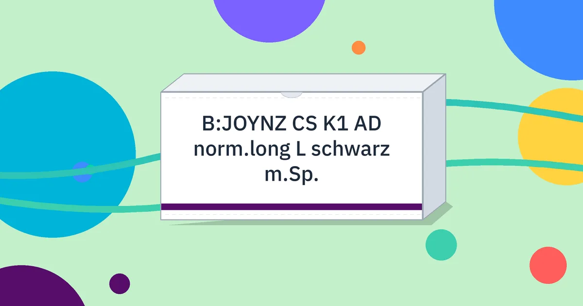 Symbolbild: Packung mit der Aufschrift B:JOYNZ CS K1 AD norm.long L schwarz m.Sp. (PZN 20527531) – Verfügbarkeit und Bezug in Apotheken in Frankfurt am Main