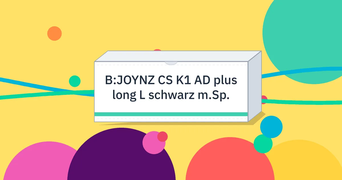 Symbolbild: Packung mit der Aufschrift B:JOYNZ CS K1 AD plus long L schwarz m.Sp. (PZN 20524484) – Verfügbarkeit und Bezug in Apotheken in Frankfurt am Main