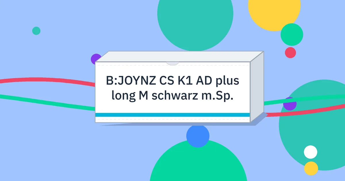 Symbolbild: Packung mit der Aufschrift B:JOYNZ CS K1 AD plus long M schwarz m.Sp. (PZN 20524567) – Verfügbarkeit und Bezug in Apotheken in Frankfurt am Main