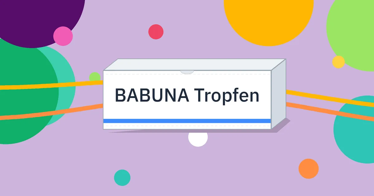 Symbolbild: Packung mit der Aufschrift BABUNA Tropfen (PZN 19815555) – Verfügbarkeit und Bezug in Apotheken in Frankfurt am Main