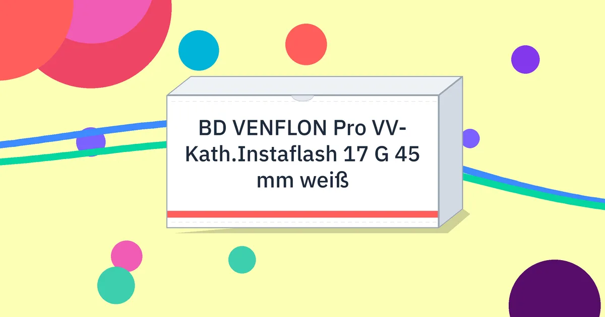Symbolbild: Packung mit der Aufschrift BD VENFLON Pro VV-Kath.Instaflash 17 G 45 mm weiß (PZN 20273450) – Verfügbarkeit und Bezug in Apotheken in Frankfurt am Main