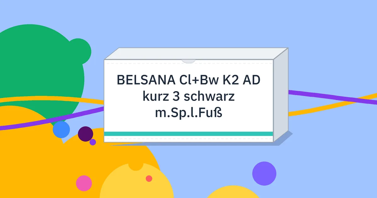 Symbolbild: Packung mit der Aufschrift BELSANA Cl+Bw K2 AD kurz 3 schwarz m.Sp.l.Fuß (PZN 12241134) – Verfügbarkeit und Bezug in Apotheken in Frankfurt am Main