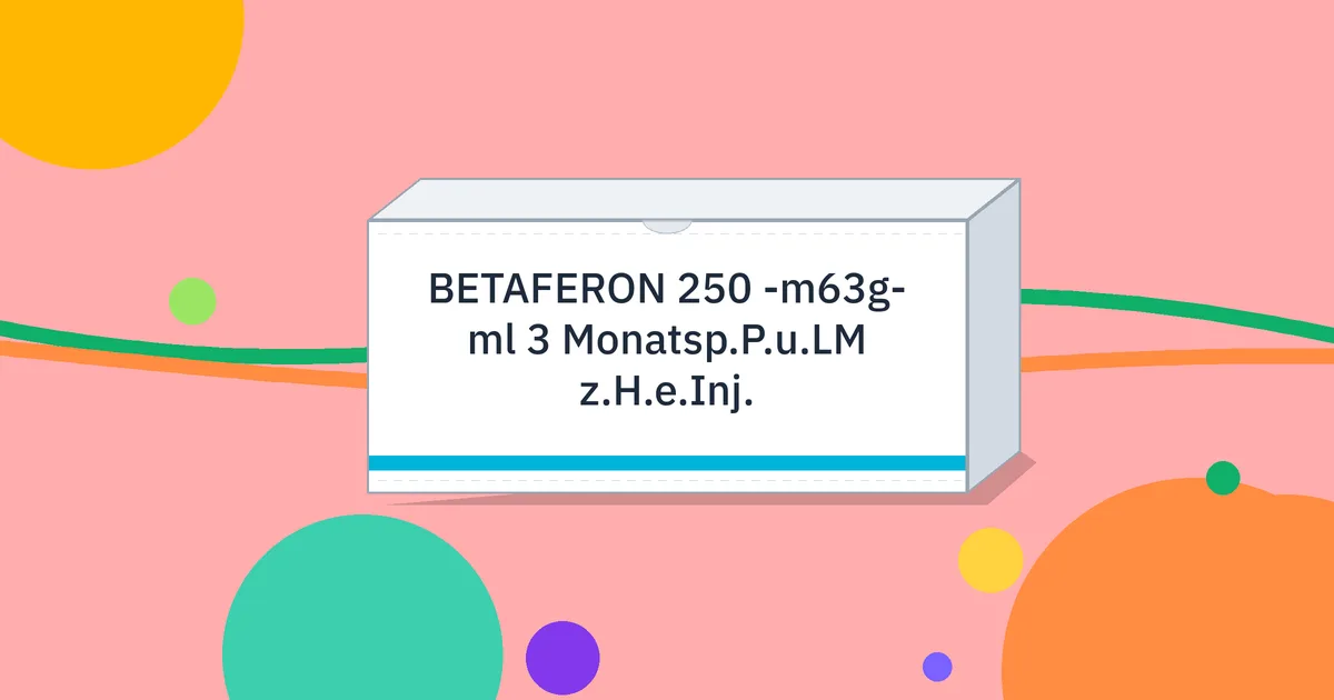 Symbolbild: Packung mit der Aufschrift BETAFERON 250 -m63g-ml 3 Monatsp.P.u.LM z.H.e.Inj. (PZN 05871136) – Verfügbarkeit und Bezug in Apotheken in Frankfurt am Main