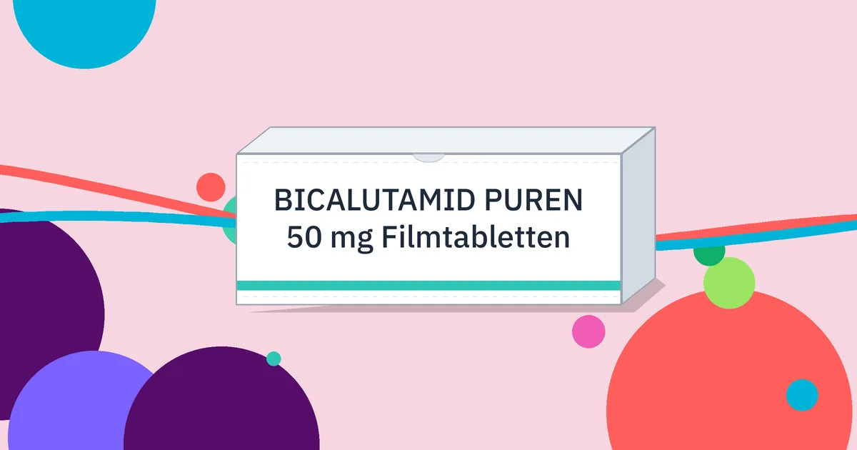 Symbolbild: Packung mit der Aufschrift BICALUTAMID PUREN 50 mg Filmtabletten (PZN 20316774) – Verfügbarkeit und Bezug in Apotheken in Frankfurt am Main