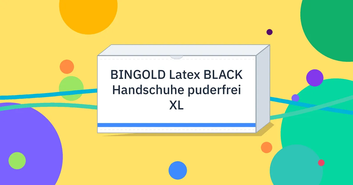 Symbolbild: Packung mit der Aufschrift BINGOLD Latex BLACK Handschuhe puderfrei XL (PZN 13542062) – Verfügbarkeit und Bezug in Apotheken in Frankfurt am Main