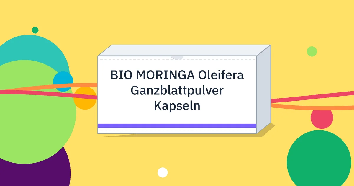 Symbolbild: Packung mit der Aufschrift BIO MORINGA Oleifera Ganzblattpulver Kapseln (PZN 10009462) – Verfügbarkeit und Bezug in Apotheken in Frankfurt am Main