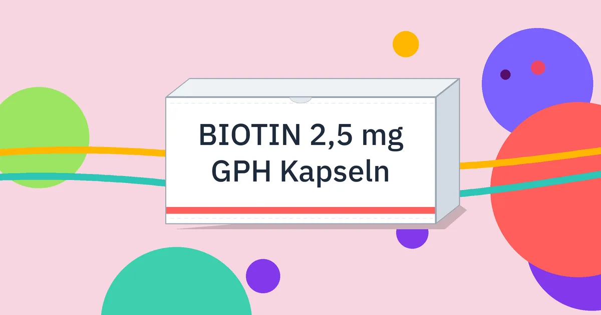 Symbolbild: Packung mit der Aufschrift BIOTIN 2,5 mg GPH Kapseln (PZN 09786752) – Verfügbarkeit und Bezug in Apotheken in Frankfurt am Main