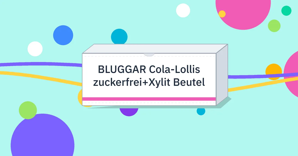 Symbolbild: Packung mit der Aufschrift BLUGGAR Cola-Lollis zuckerfrei+Xylit Beutel (PZN 20604036) – Verfügbarkeit und Bezug in Apotheken in Frankfurt am Main