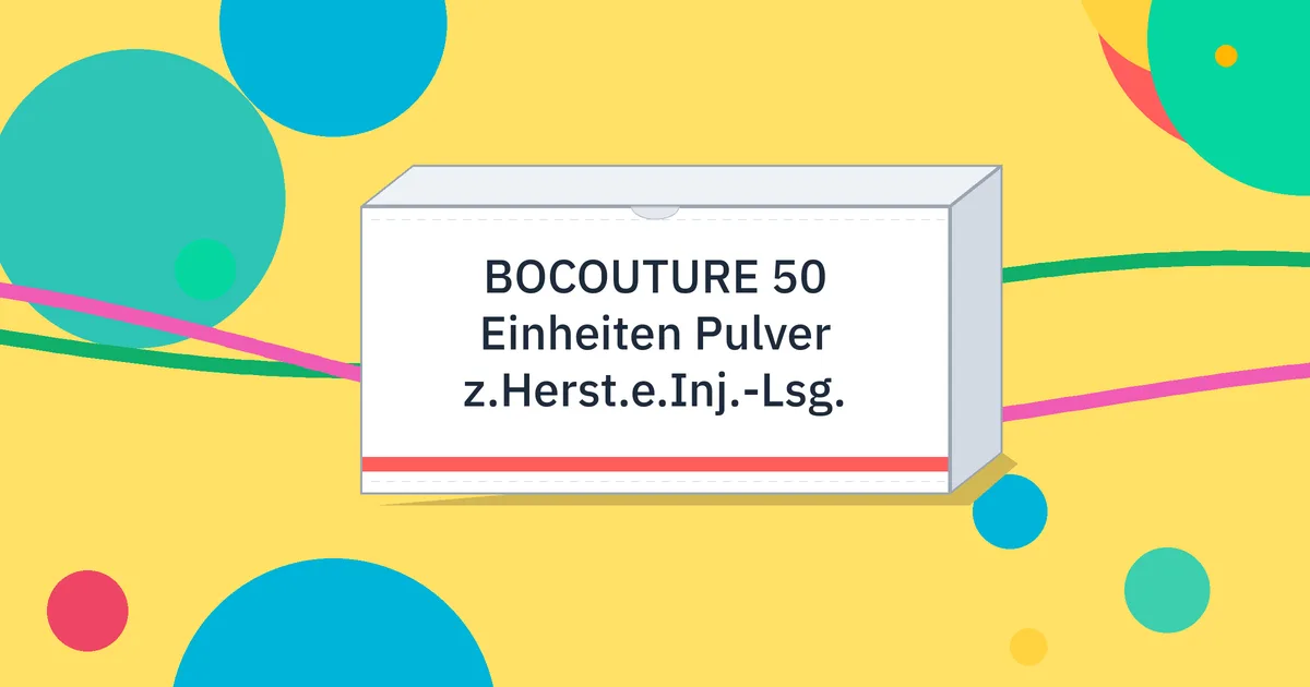 Symbolbild: Packung mit der Aufschrift BOCOUTURE 50 Einheiten Pulver z.Herst.e.Inj.-Lsg. (PZN 20796455) – Verfügbarkeit und Bezug in Apotheken in Frankfurt am Main