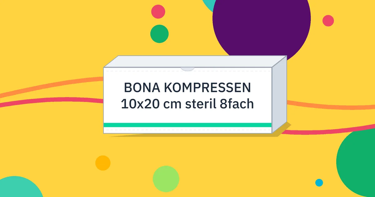 Symbolbild: Packung mit der Aufschrift BONA KOMPRESSEN 10x20 cm steril 8fach (PZN 02404546) – Verfügbarkeit und Bezug in Apotheken in Frankfurt am Main