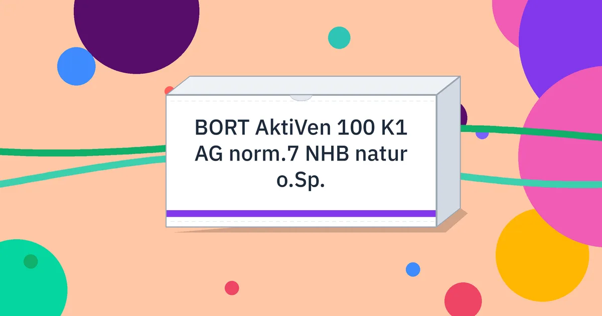 Symbolbild: Packung mit der Aufschrift BORT AktiVen 100 K1 AG norm.7 NHB natur o.Sp. (PZN 13729412) – Verfügbarkeit und Bezug in Apotheken in Frankfurt am Main