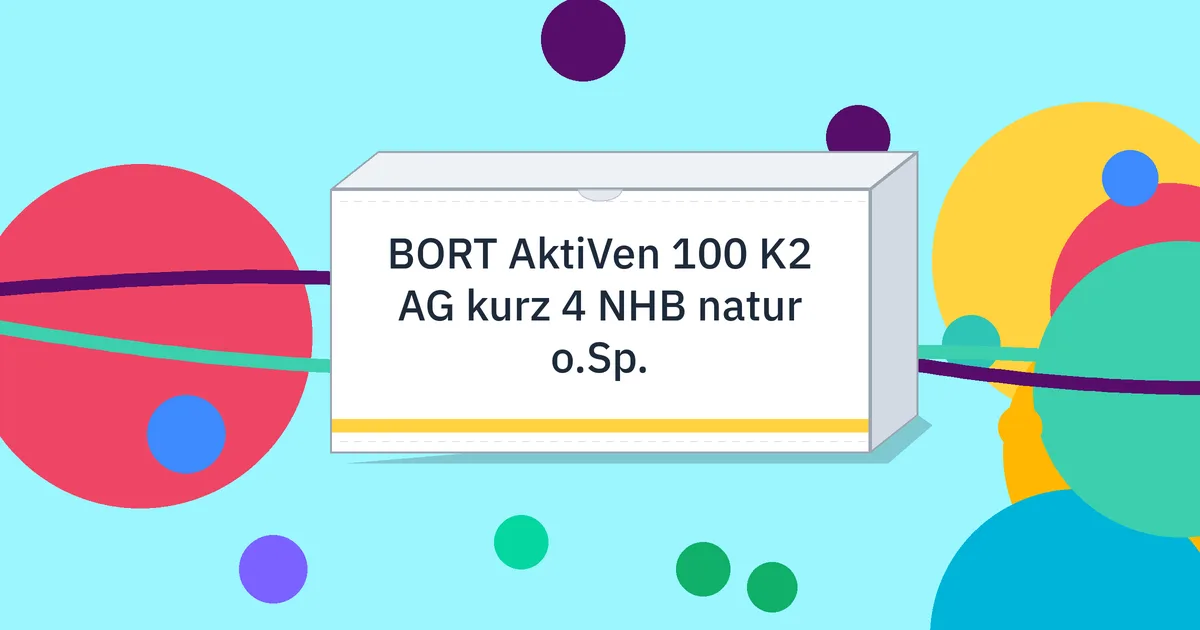 Symbolbild: Packung mit der Aufschrift BORT AktiVen 100 K2 AG kurz 4 NHB natur o.Sp. (PZN 13730237) – Verfügbarkeit und Bezug in Apotheken in Frankfurt am Main