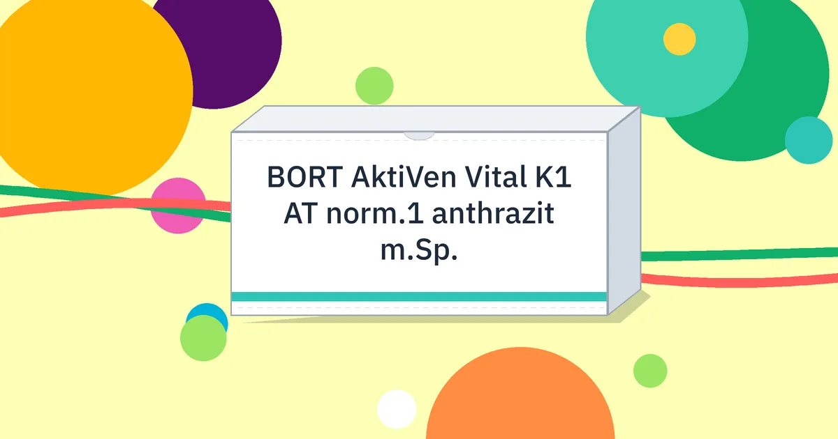 Symbolbild: Packung mit der Aufschrift BORT AktiVen Vital K1 AT norm.1 anthrazit m.Sp. (PZN 13742507) – Verfügbarkeit und Bezug in Apotheken in Frankfurt am Main